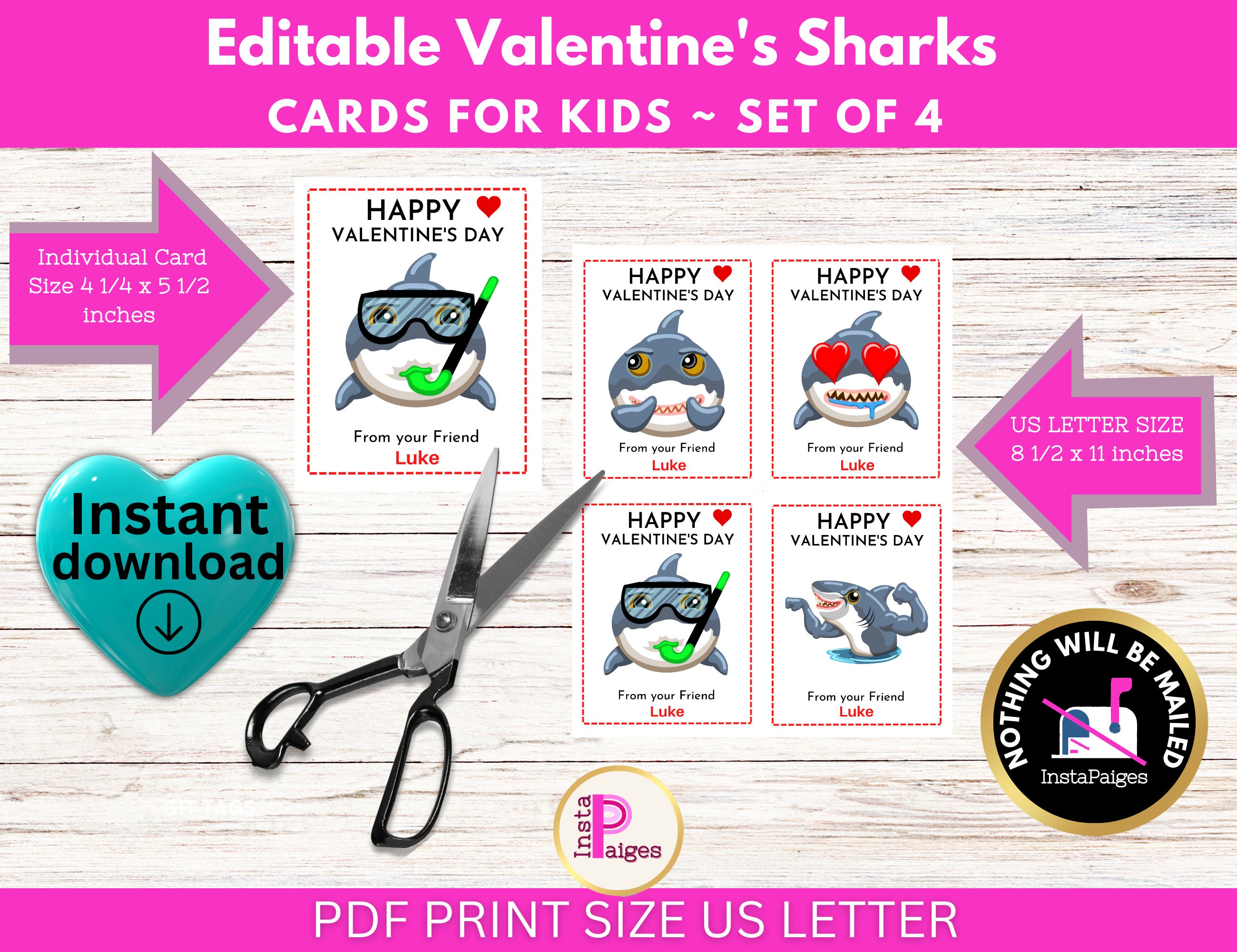 Editable Sharks Valentine's Cards / Printable Valentine Sharks Cards ...