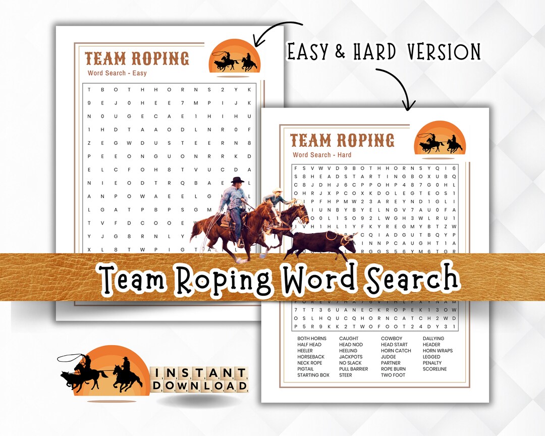 Team Roping Word Search, Team Ropers Game for Kids, Rodeo Cowgirl ...