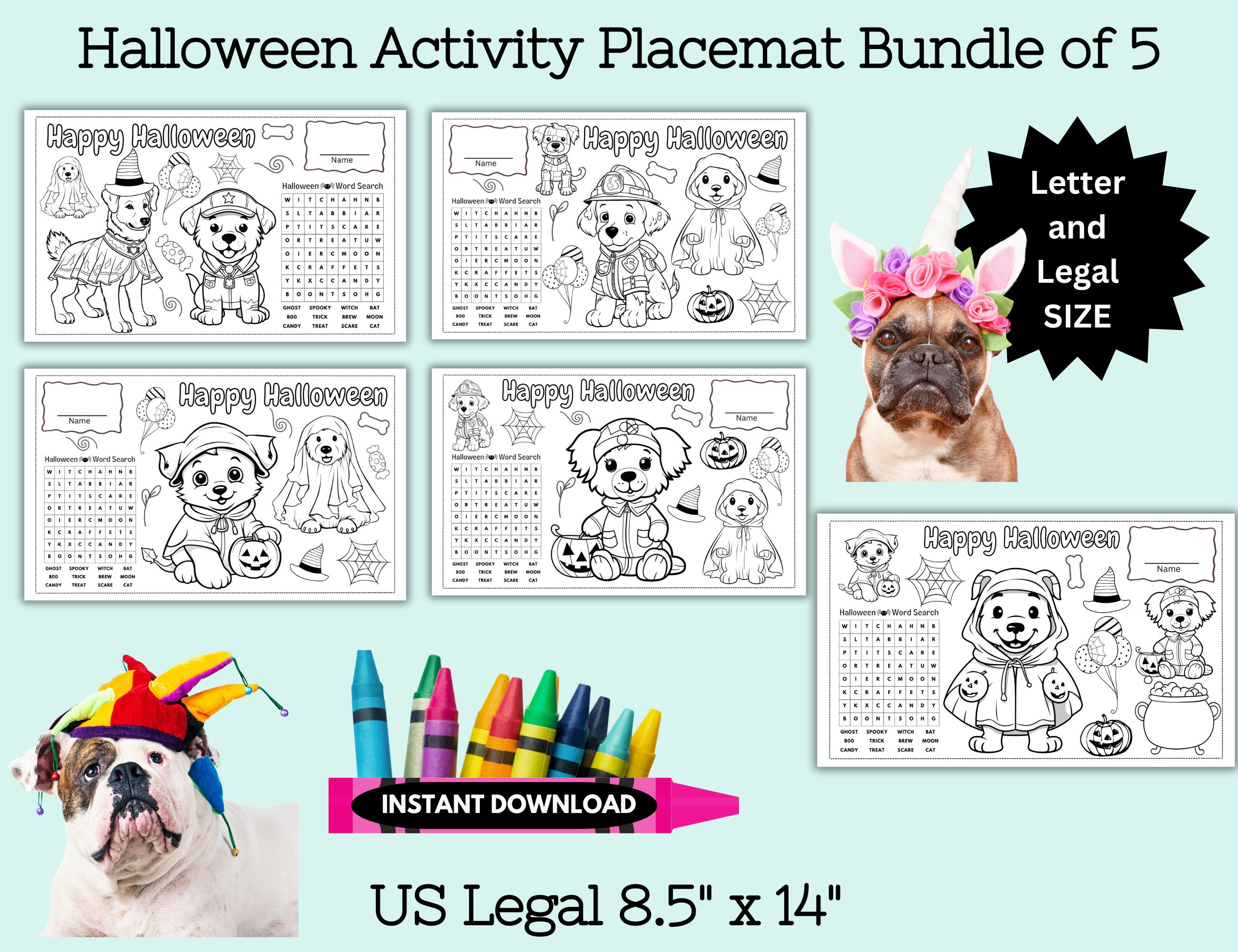 Halloween Coloring Pages Halloween Placemats Dog Halloween - Etsy