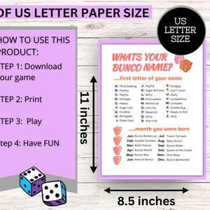 What's Your Bunco Name Game, Funny Name Generator Game, Name Tag Game ...