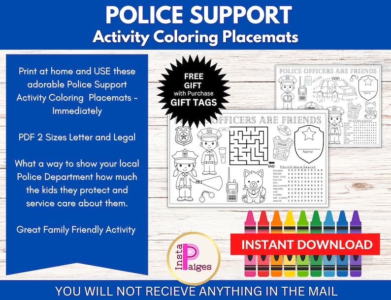 Police Support Activity Coloring Placemats / Law Enforcement Coloring ...
