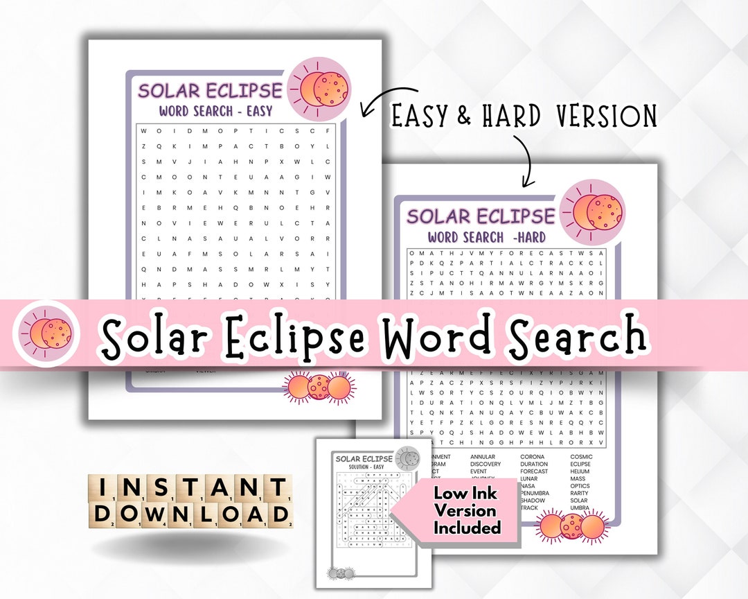 Solar Eclipse Word Search, Solar Eclipse Games for Kids, Solar Eclipse ...