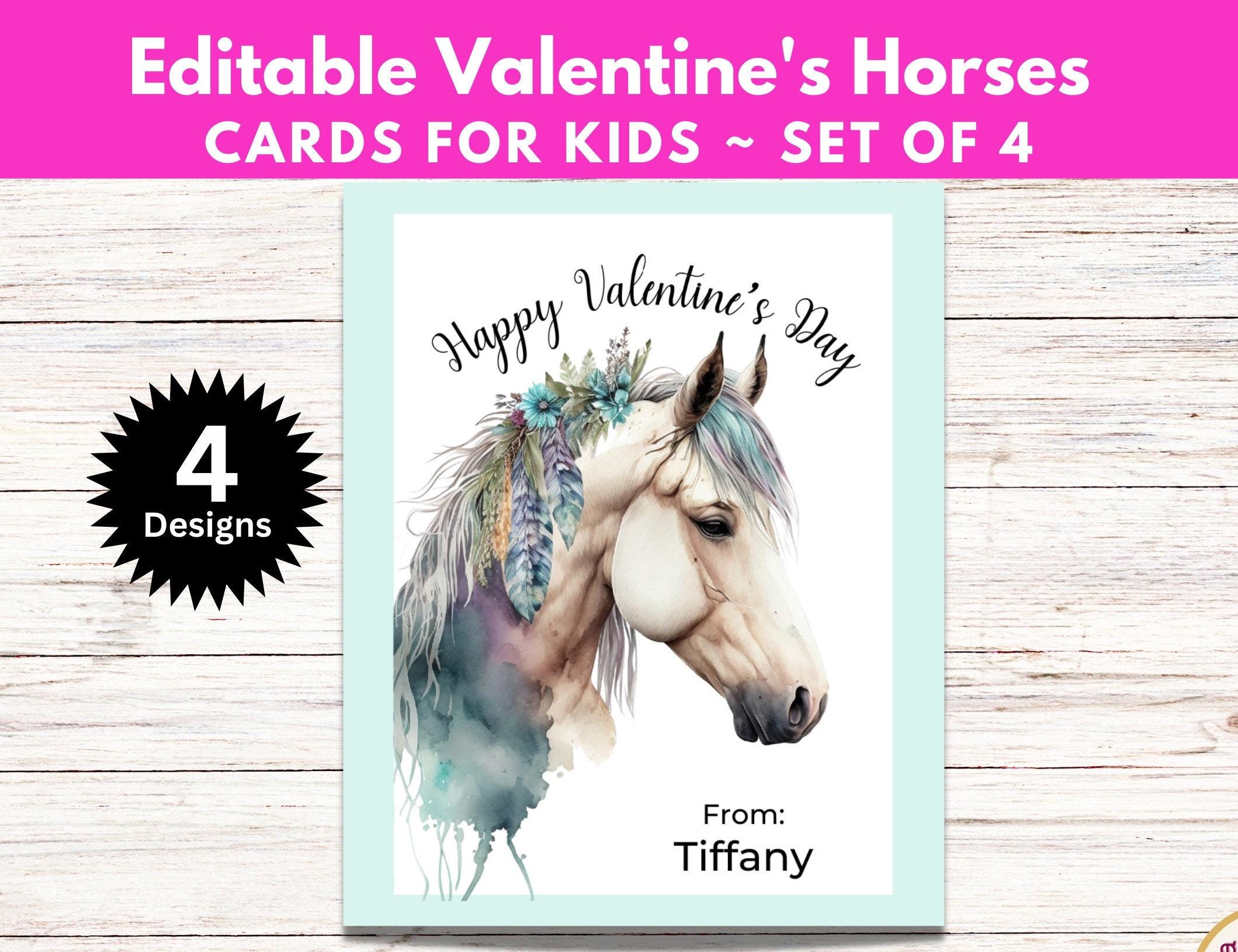 Editable Horse Valentine's Cards / Printable Valentine Watercolor ...