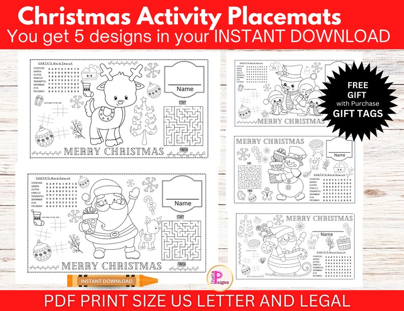 Christmas Coloring Activity Placemats / Coloring Pages / Holiday Party ...