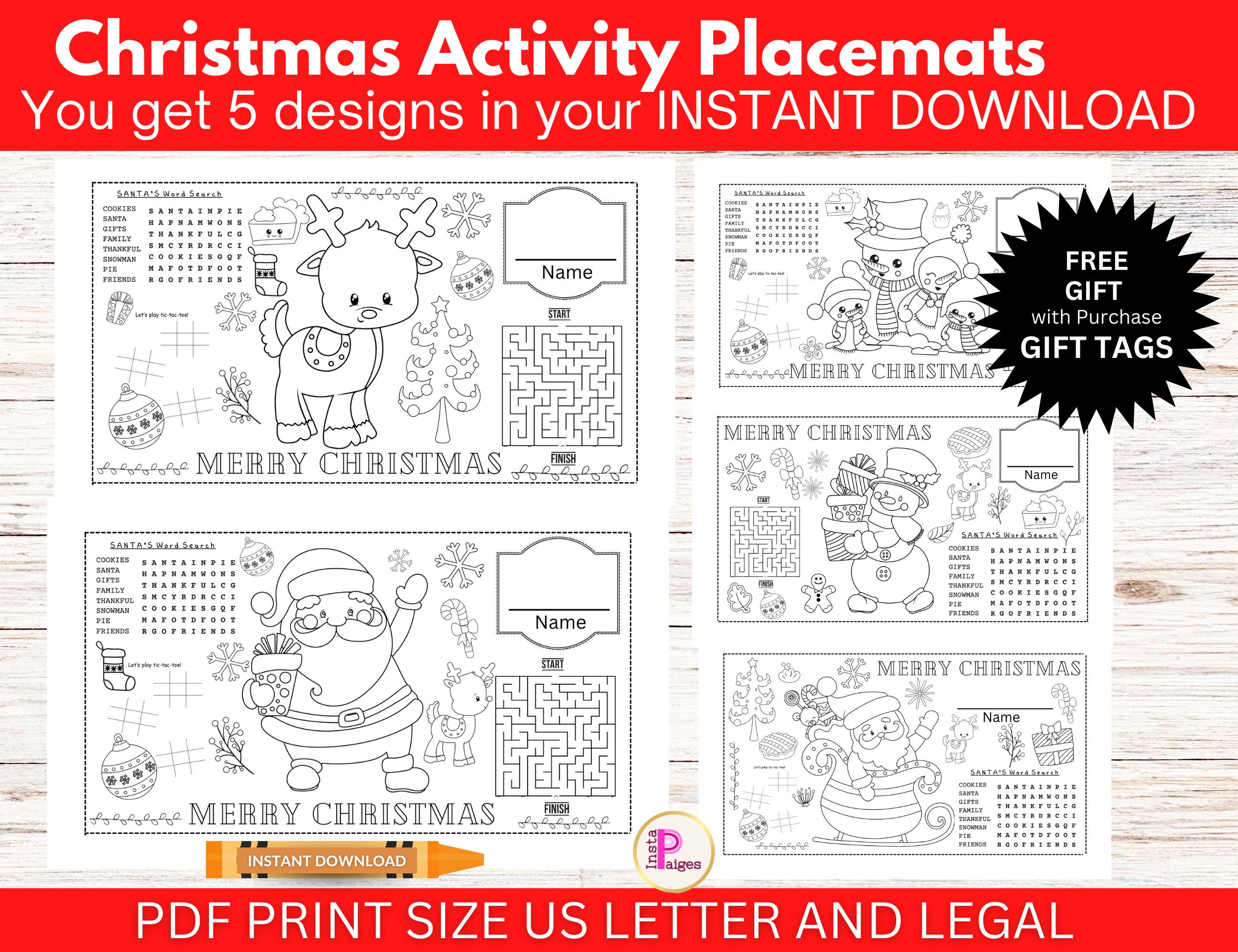Christmas Coloring Activity Placemats / Coloring Pages / Holiday Party ...