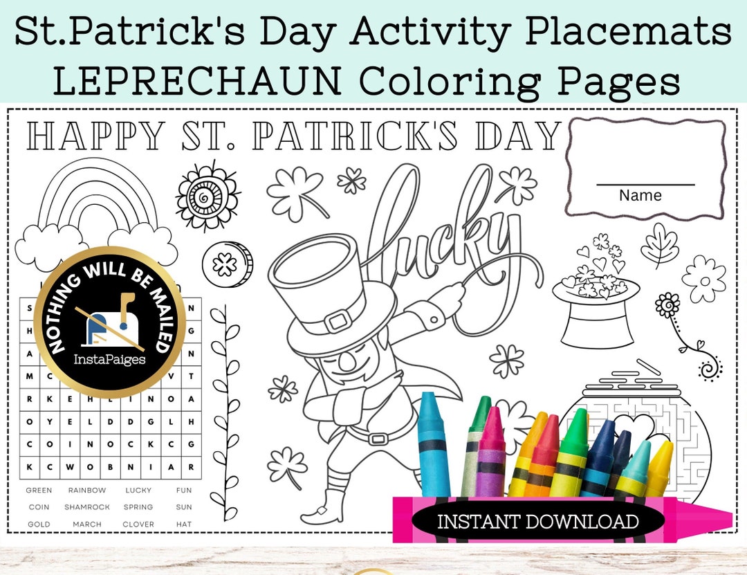 St Patrick Day Coloring Pages, Leprechaun Activity Mat, Saint Patrick ...