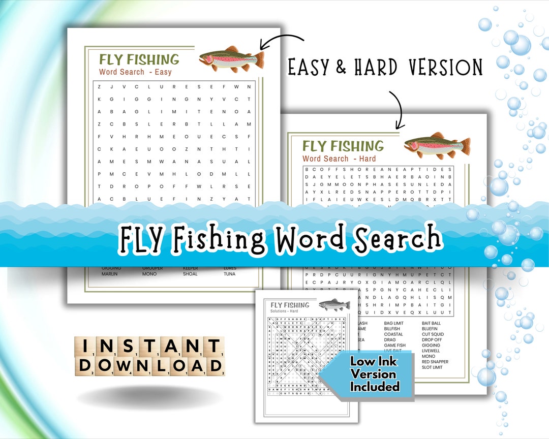 Fly Fishing Word Search, Word Search for Kids, Trout Fishing, Fisherman ...