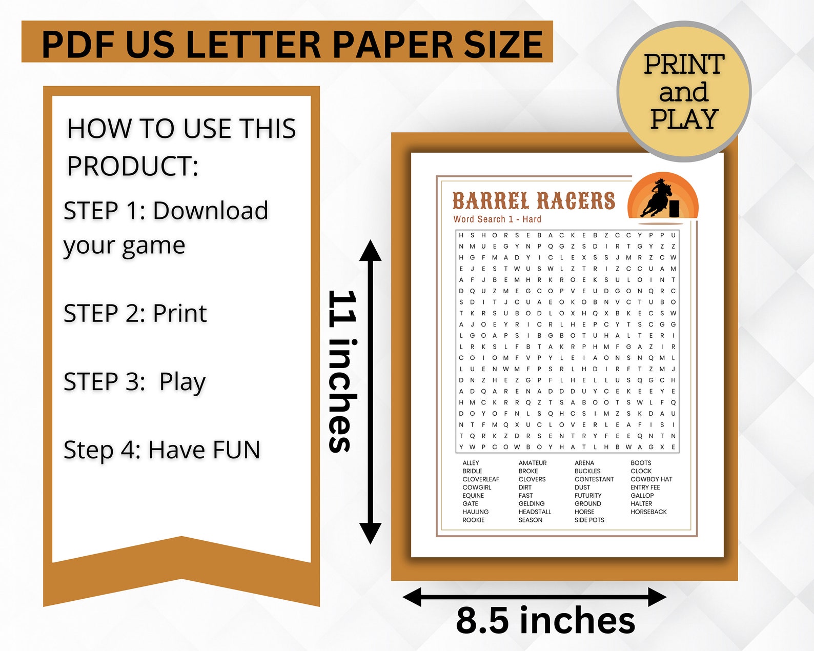 Barrel Racers Word Search, Barrel Racing Game for Kids, Rodeo Cowgirl ...