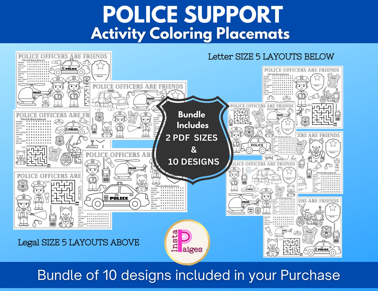 Police Support Activity Coloring Placemats / Law Enforcement Coloring ...