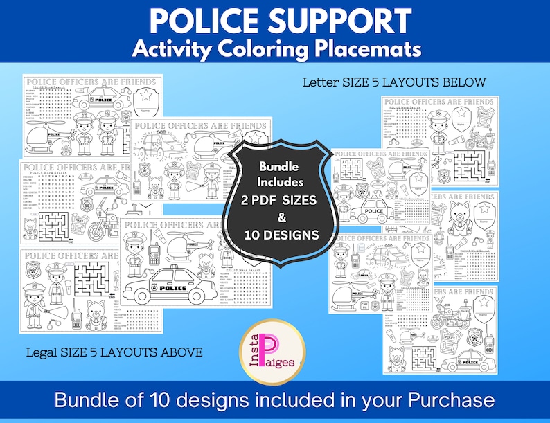 Police Support Activity Coloring Placemats / Law Enforcement Coloring ...