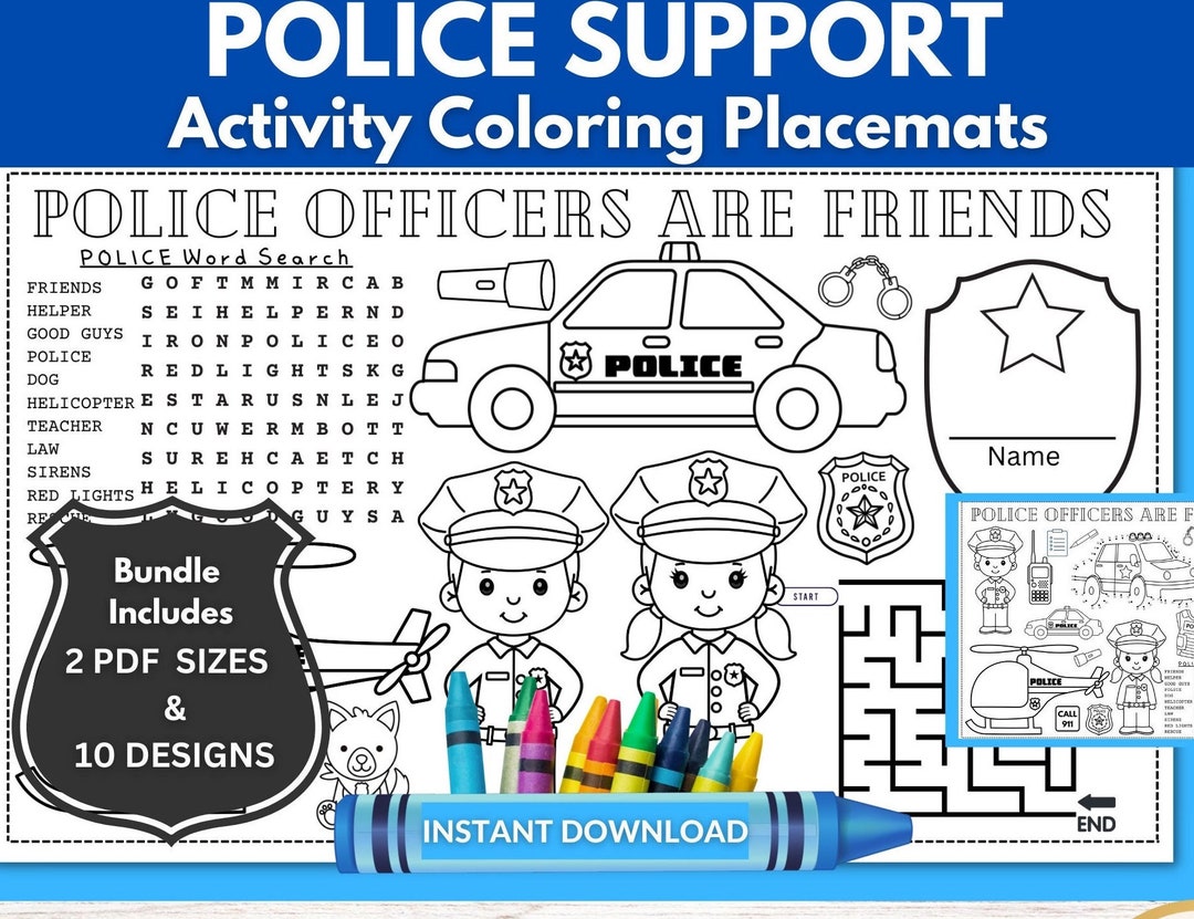 Police Support Activity Coloring Placemats / Law Enforcement - Etsy