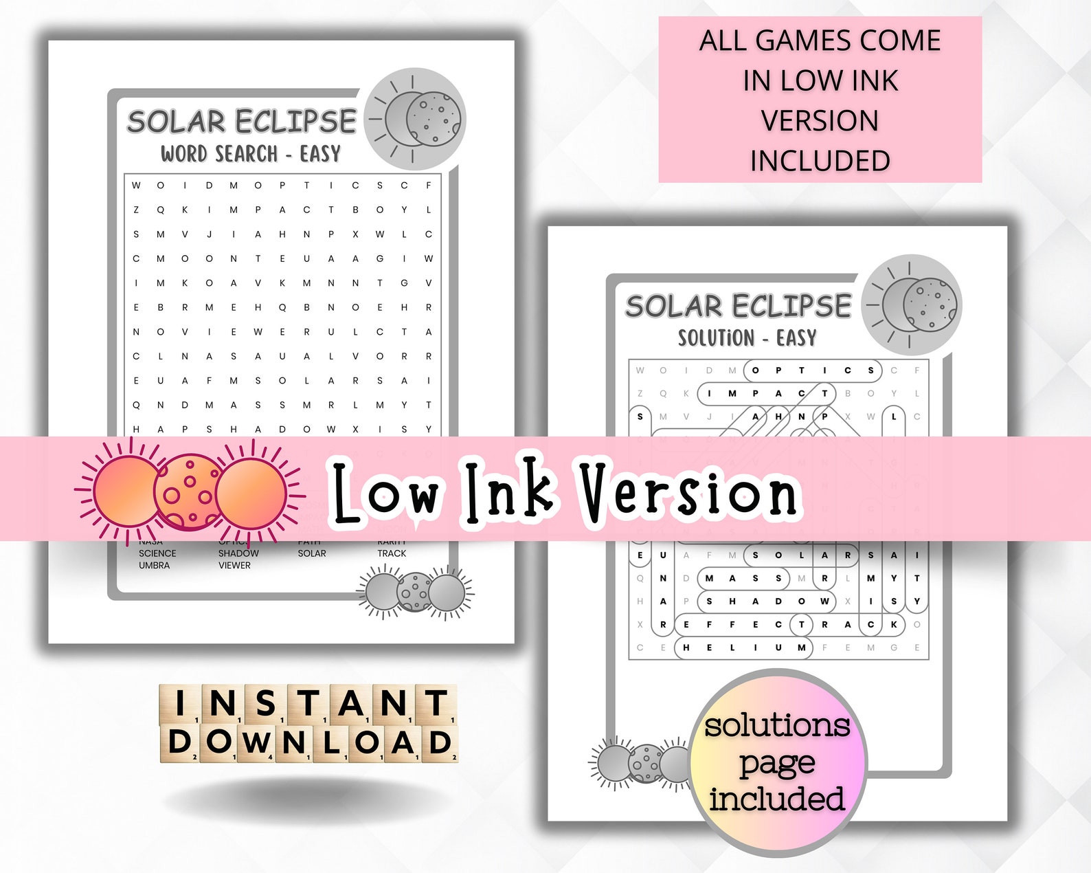 Solar Eclipse Game Bundle, Word Search, Name Game, Games for Kids ...