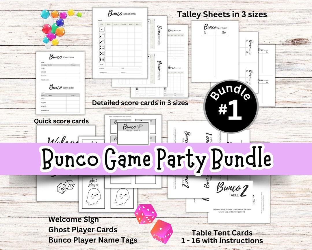 Bunco Party Bundle, Printable Bunco Scoresheets PDF, Bunco Dice Game ...