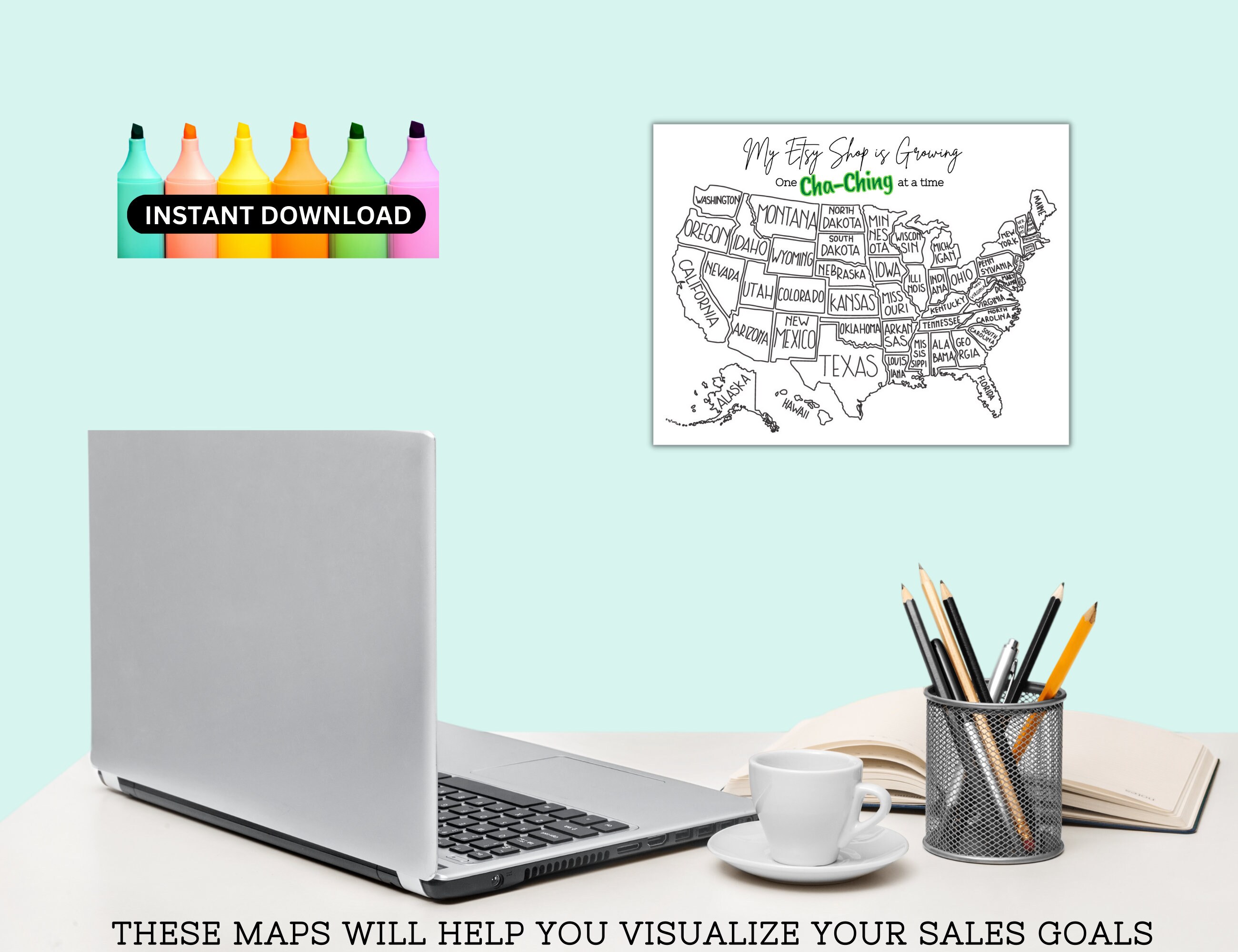 USA Etsy Sales Map, Etsy Sellers Order Tracker, Etsy Shop Coloring ...