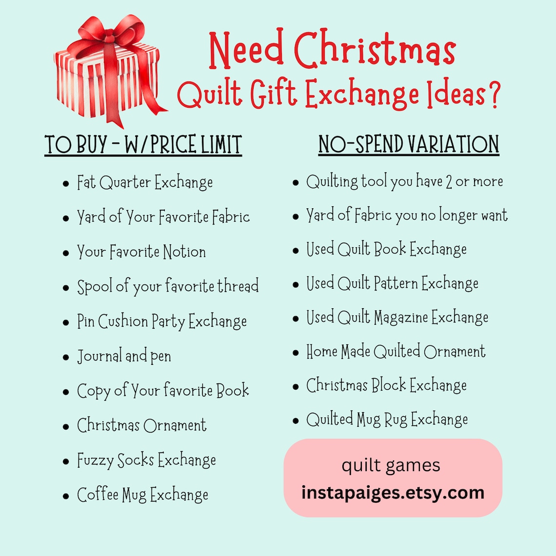 Christmas Left Right Game, Gift Exchange Game, Quilt Guild Games, Quilt ...