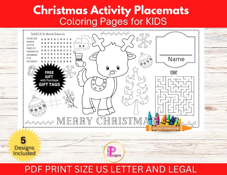 Christmas Coloring Activity Placemats / Coloring Pages / Holiday Party ...