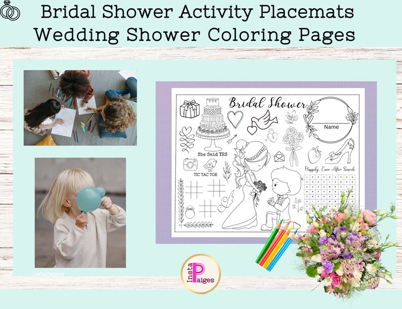 Bridal Shower Coloring Page Placemats, Unique Wedding Shower Favor for ...