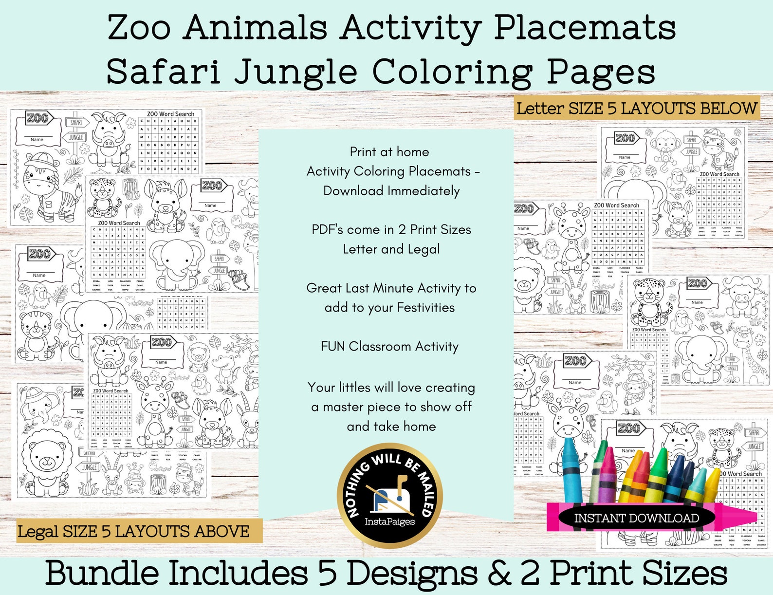 Zoo Animals Coloring Pages / Safari Coloring Activity Pages / Jungle ...