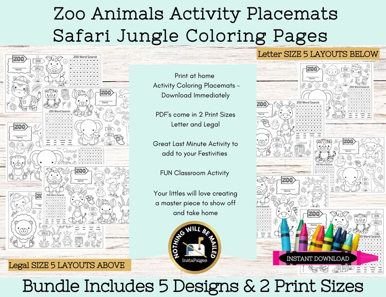 Zoo Animals Coloring Pages / Safari Coloring Activity Pages / Jungle ...