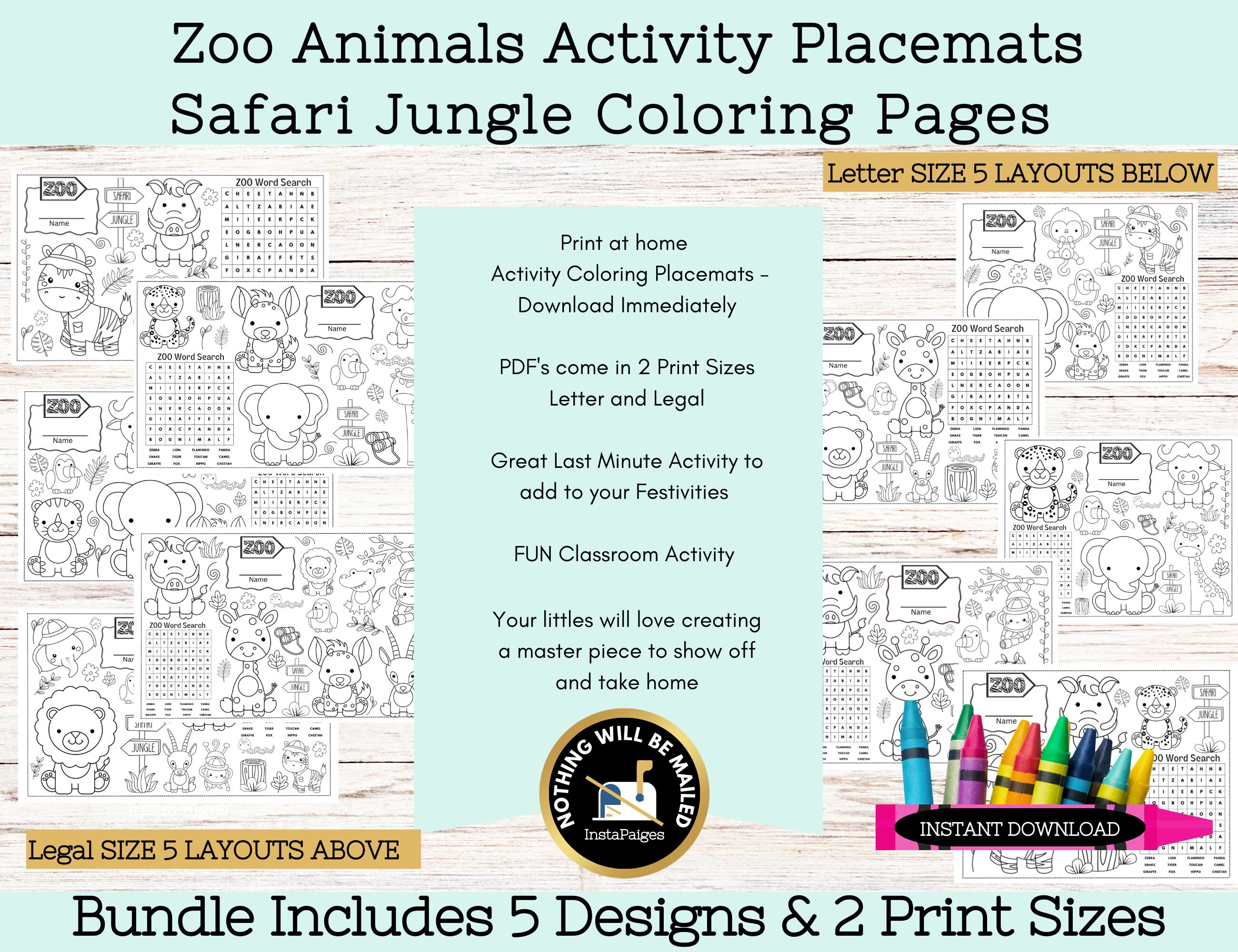 Zoo Animals Coloring Pages / Safari Coloring Activity Pages / Jungle ...