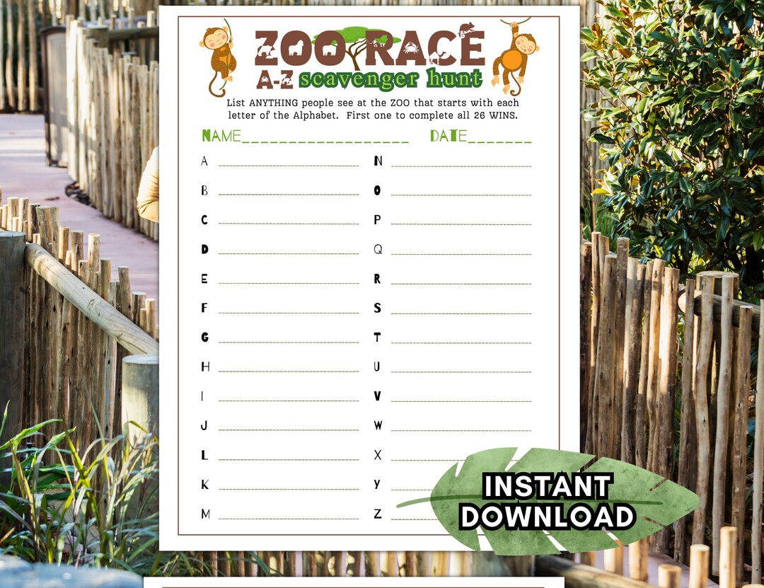 Zoo Scavenger Hunt, Zoo Race A-Z Scavenger Hunt, Outdoor Scavenger Hunt ...