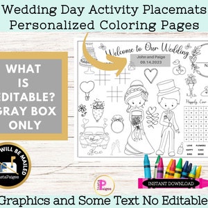 Wedding Coloring Page Placemats, Custom Unique Wedding Favor for Kids ...