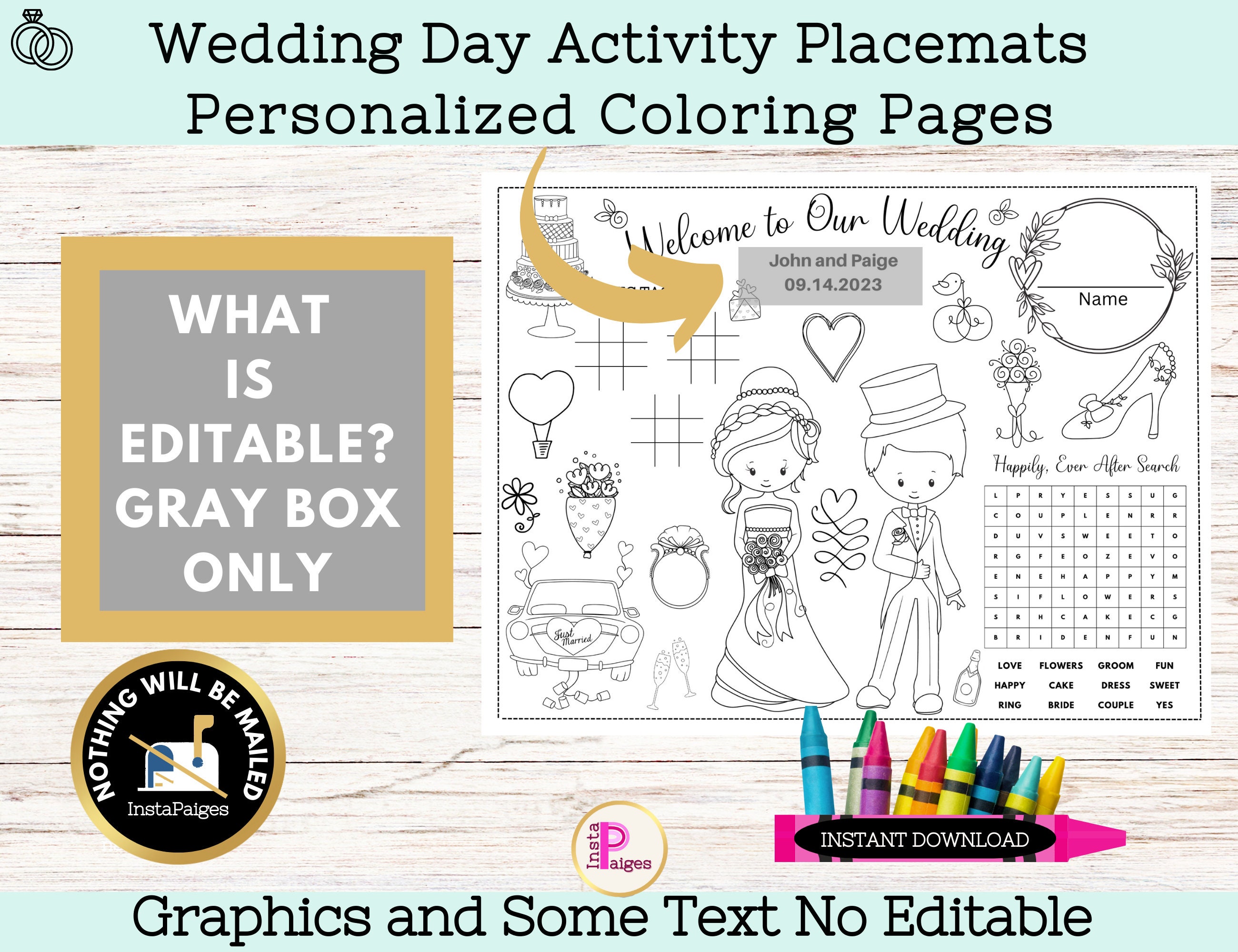 Wedding Coloring Page Placemats, Custom Unique Wedding Favor for Kids ...