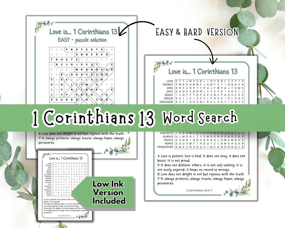 Corinthians 13 Word Search, Love Never Fails, Bible Study Printable ...
