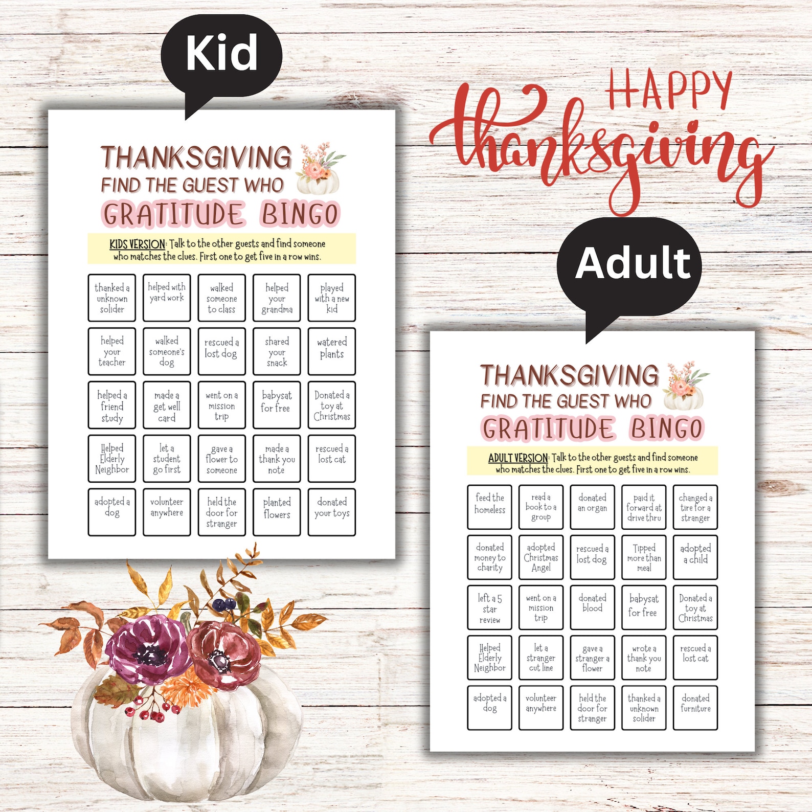 Find the Guest Bingo, Gratitude Game, Thanksgiving Bingo, Find the ...