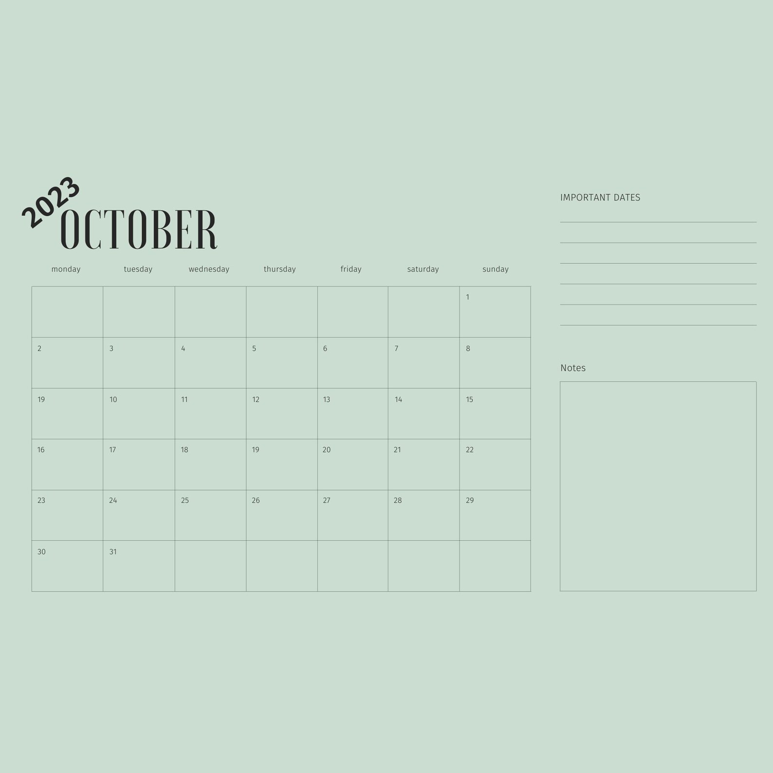 Calendar 2023 Digital Printable Simple Pdf - Etsy