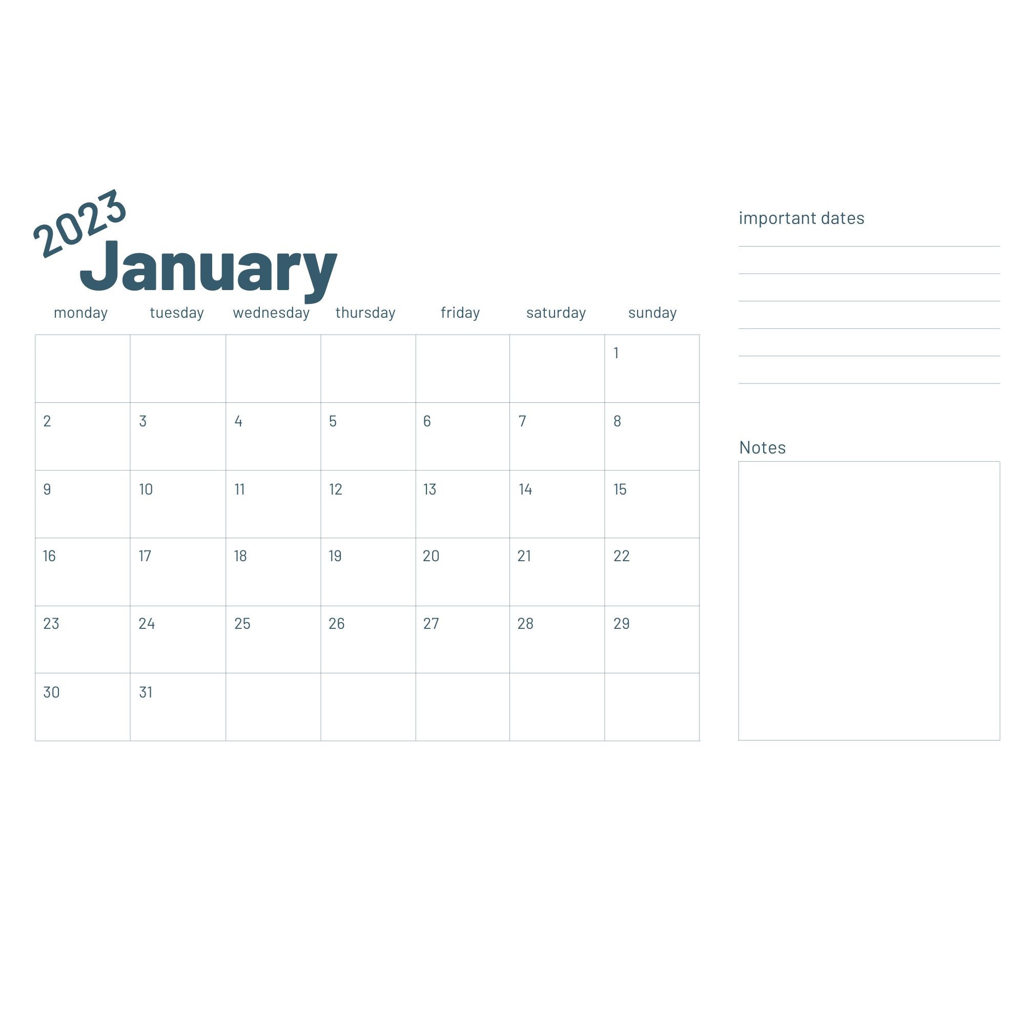Calendar 2023 , Digital Printable , Simple Pdf - Etsy