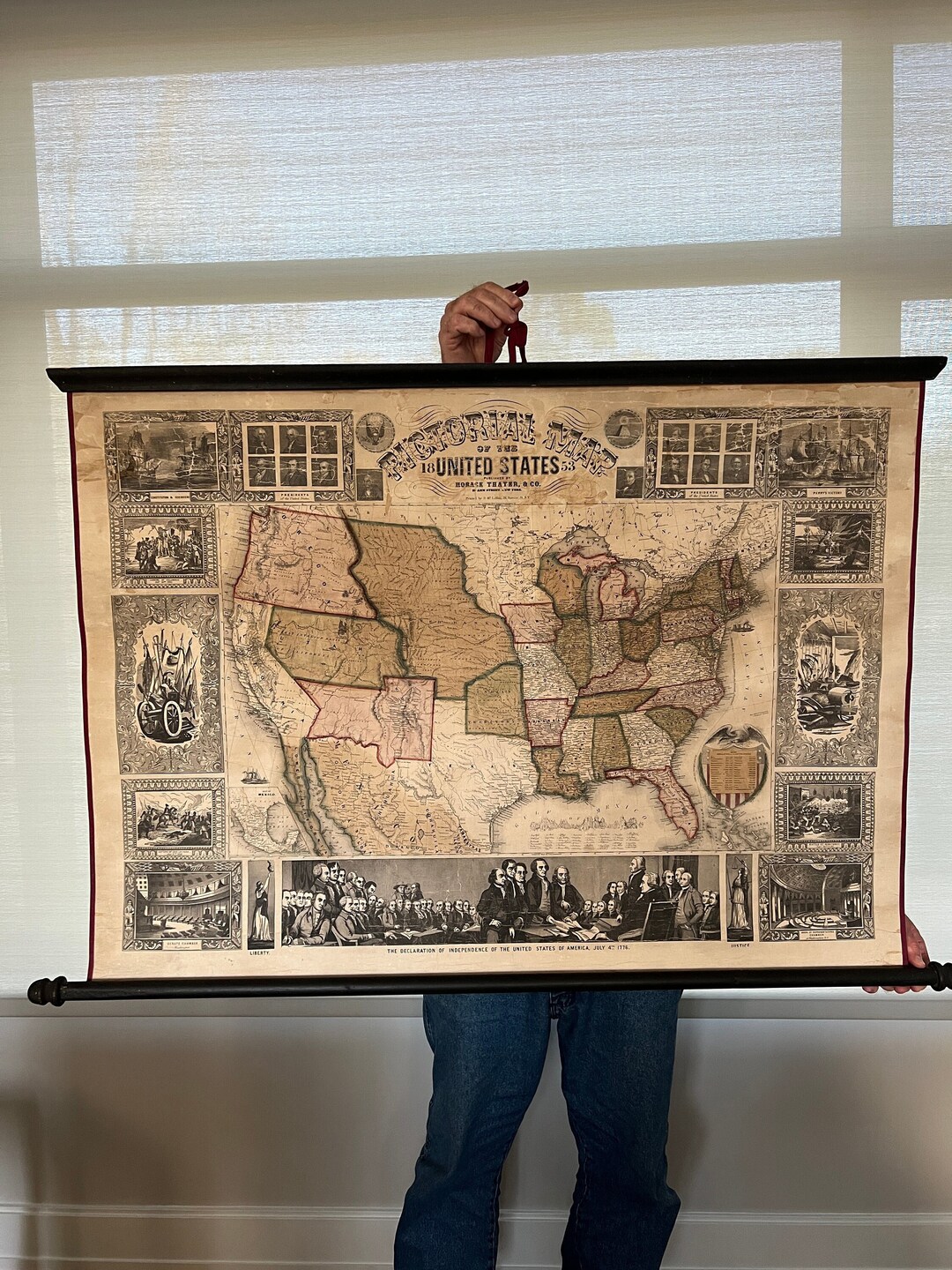 Antique Pictorial Wall Map of the United States C. 1853 – Roll-up ...