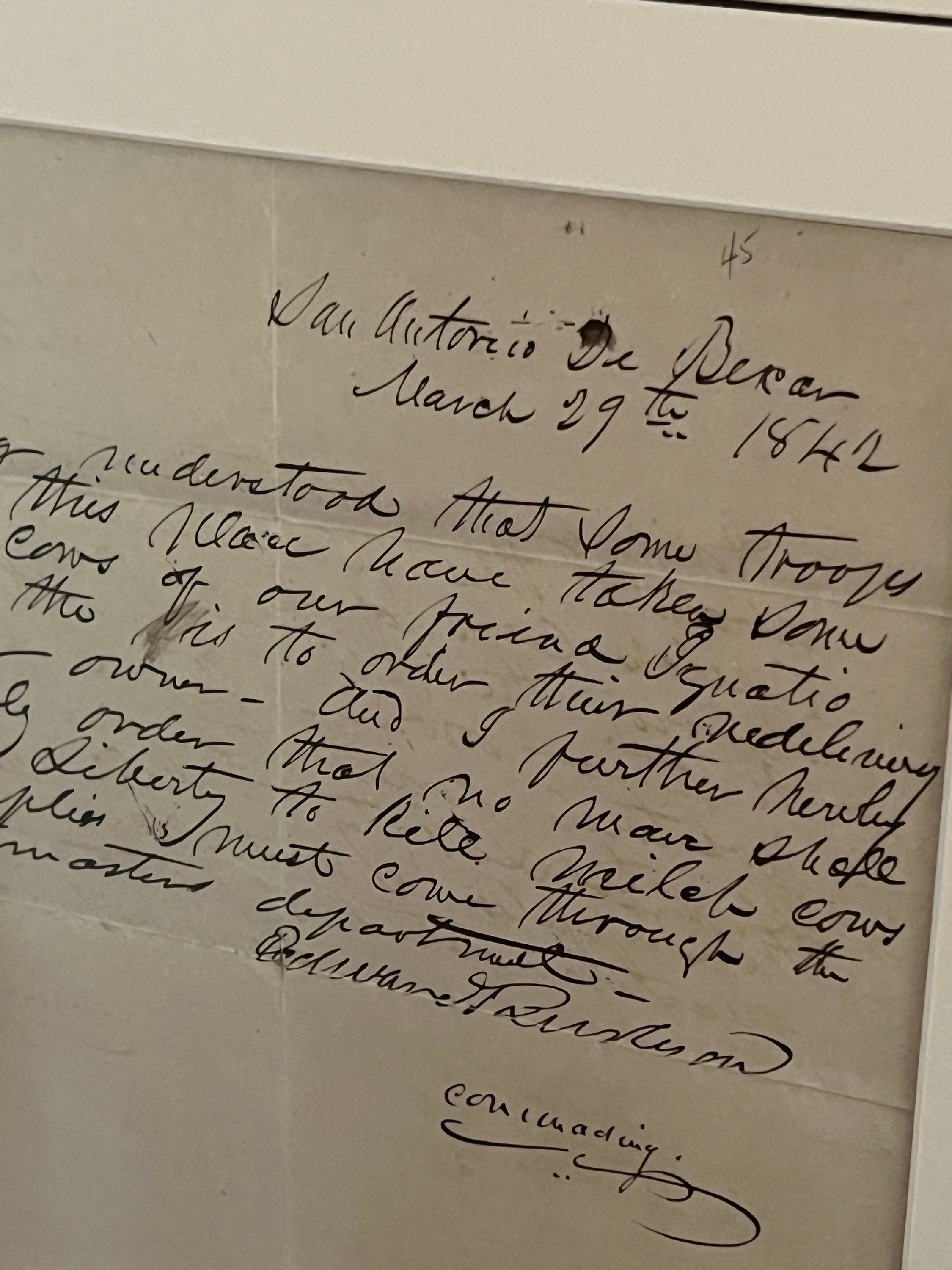 1842 Order From Commander Edward Burleson of San Antonio De Béxar ...