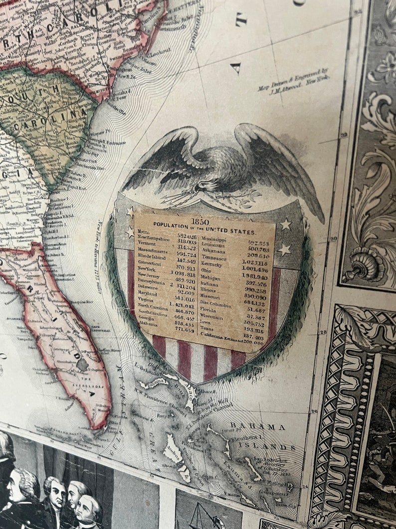 Antique Pictorial Wall Map of the United States C. 1853 – Roll-up ...