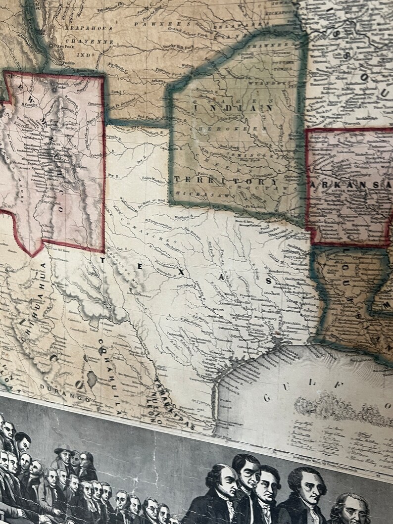 Antique Pictorial Wall Map of the United States C. 1853 Roll-up Banner ...