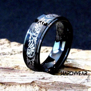 Mens Black Tungsten Custom Design With Fancy Edges. Wedding - Etsy