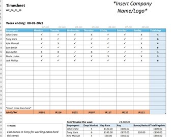 Day Rate Timesheet - Etsy