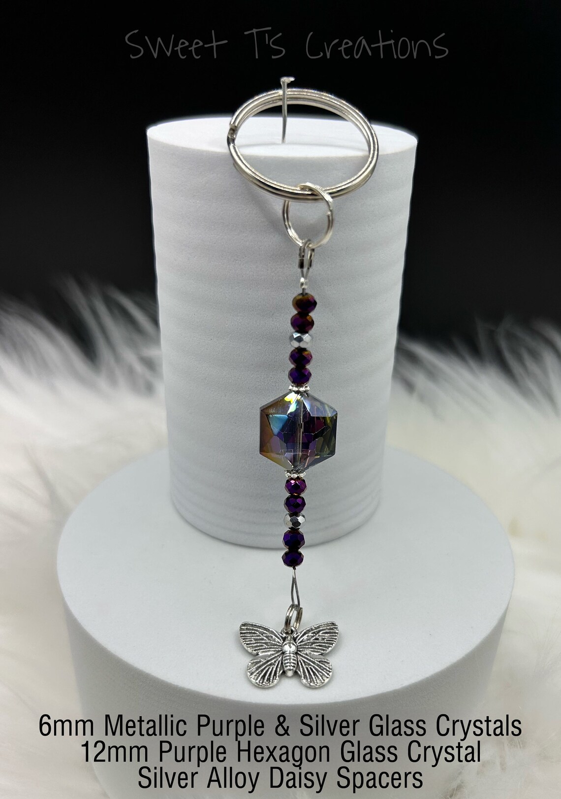 Purple Crystal Keychain, Sun Catcher, Rear View Mirror Charm, Purse ...