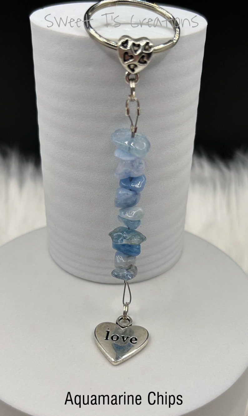 Gemstone Keychain, Genuine Aquamarine Chakra Crystals, Purse Charm ...