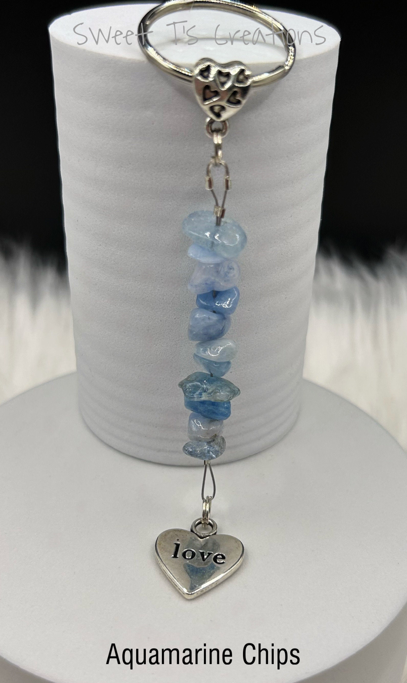 Gemstone Keychain, Genuine Aquamarine Chakra Crystals, Purse Charm ...