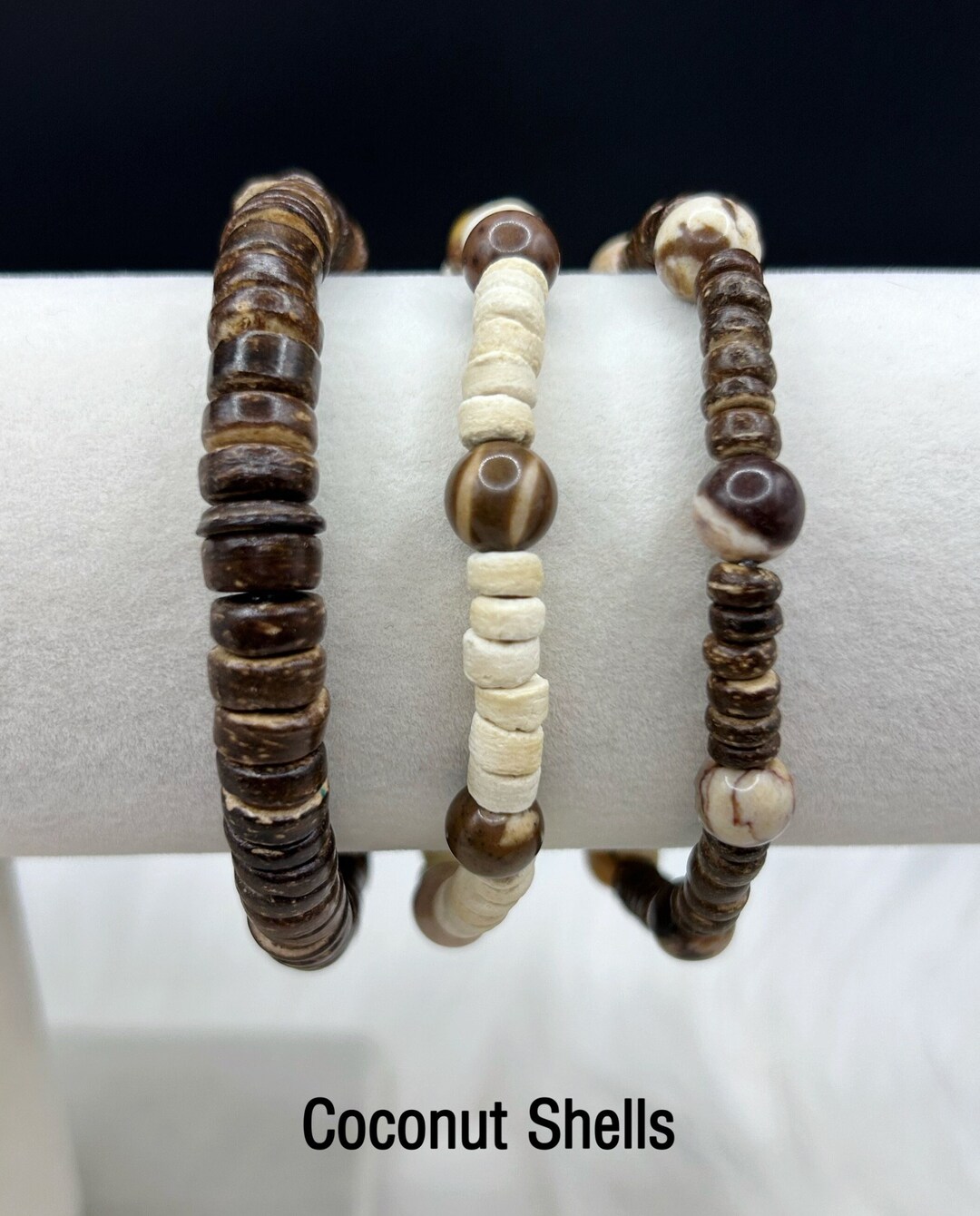 Coconut Shell Bracelet, Genuine Chakra Gemstones, Zebra Jasper, Unisex ...