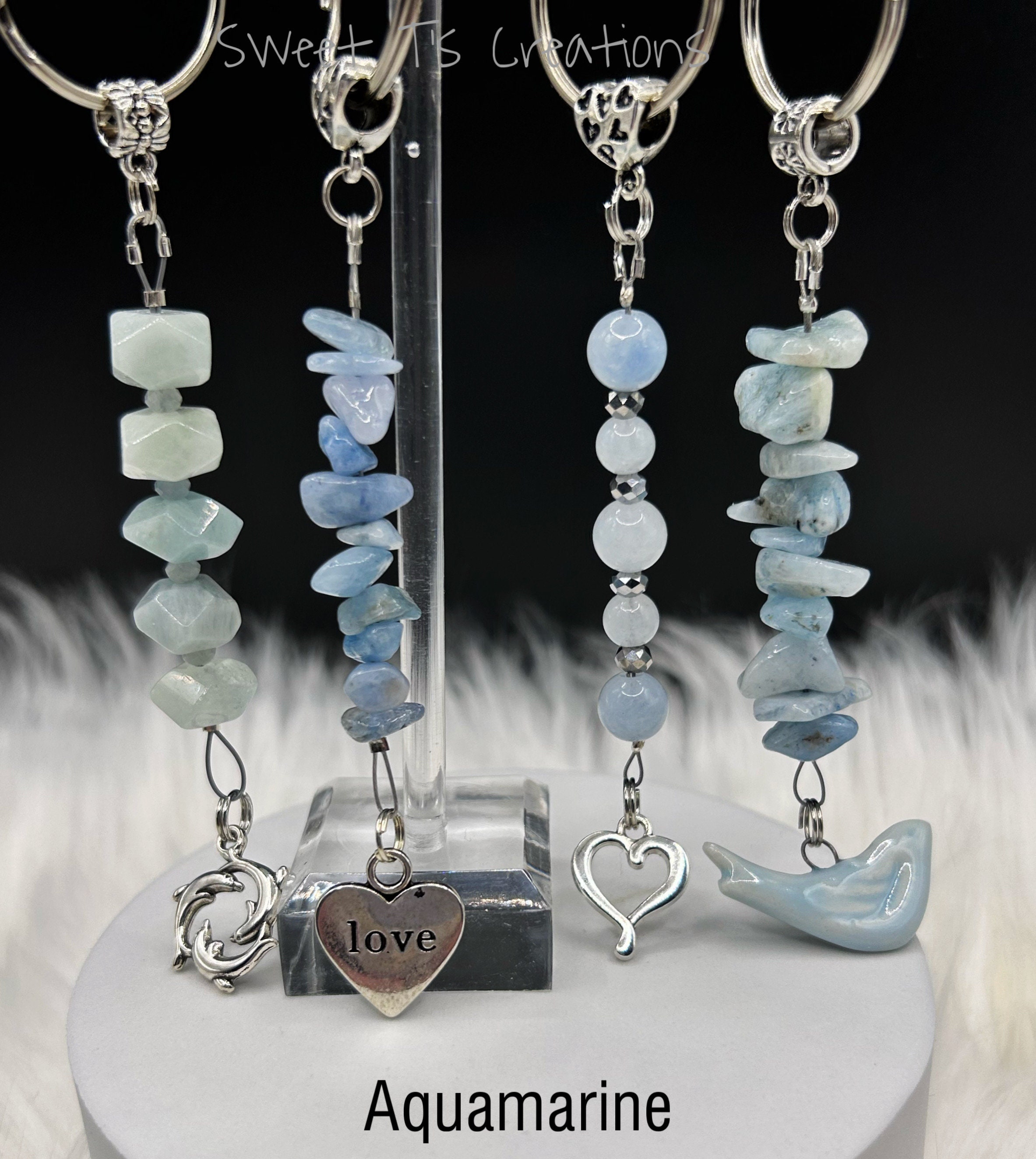 Gemstone Keychain, Genuine Aquamarine Chakra Crystals, Purse Charm ...