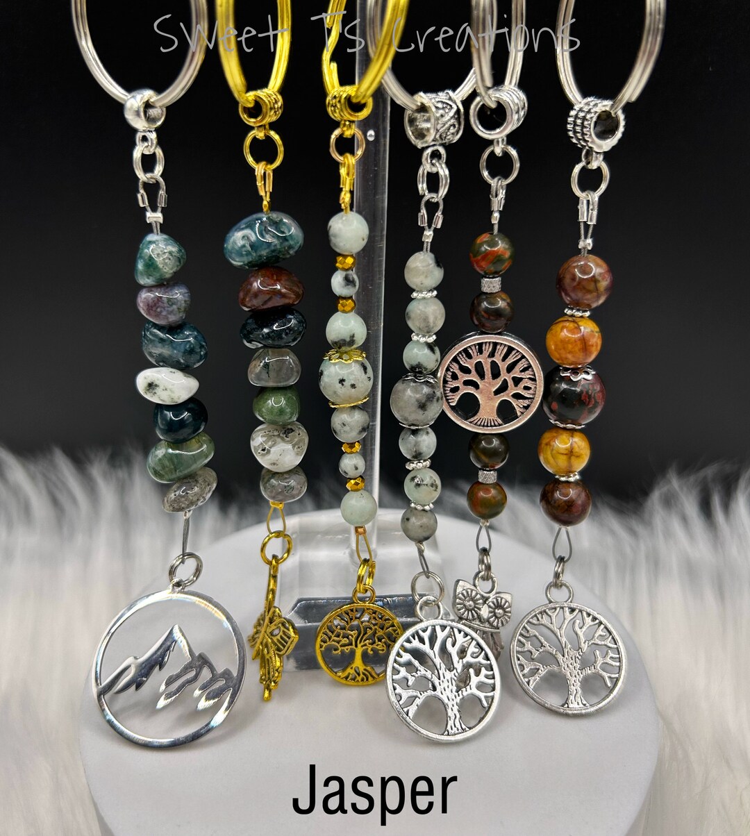 Gemstone Keychain, Genuine Jasper Chakra Crystals, Sun Catcher, Rear ...