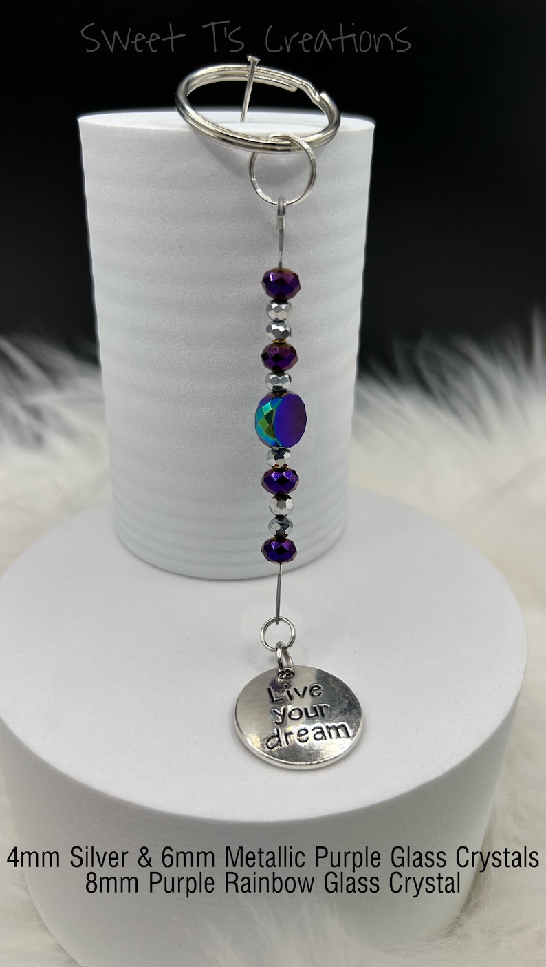 Purple Crystal Keychain, Sun Catcher, Rear View Mirror Charm, Purse ...