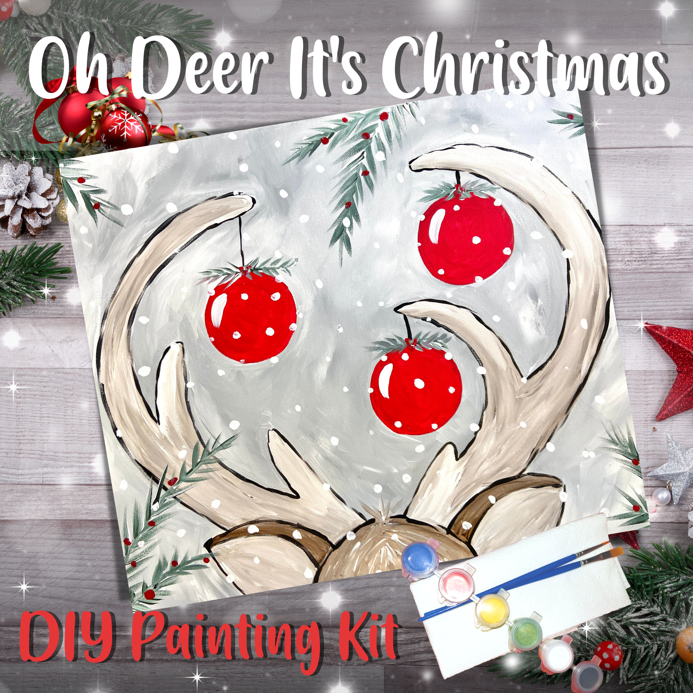 Oh Deer It's Christmas Painting Kit - Paint Your Own - Hand-drawn ...