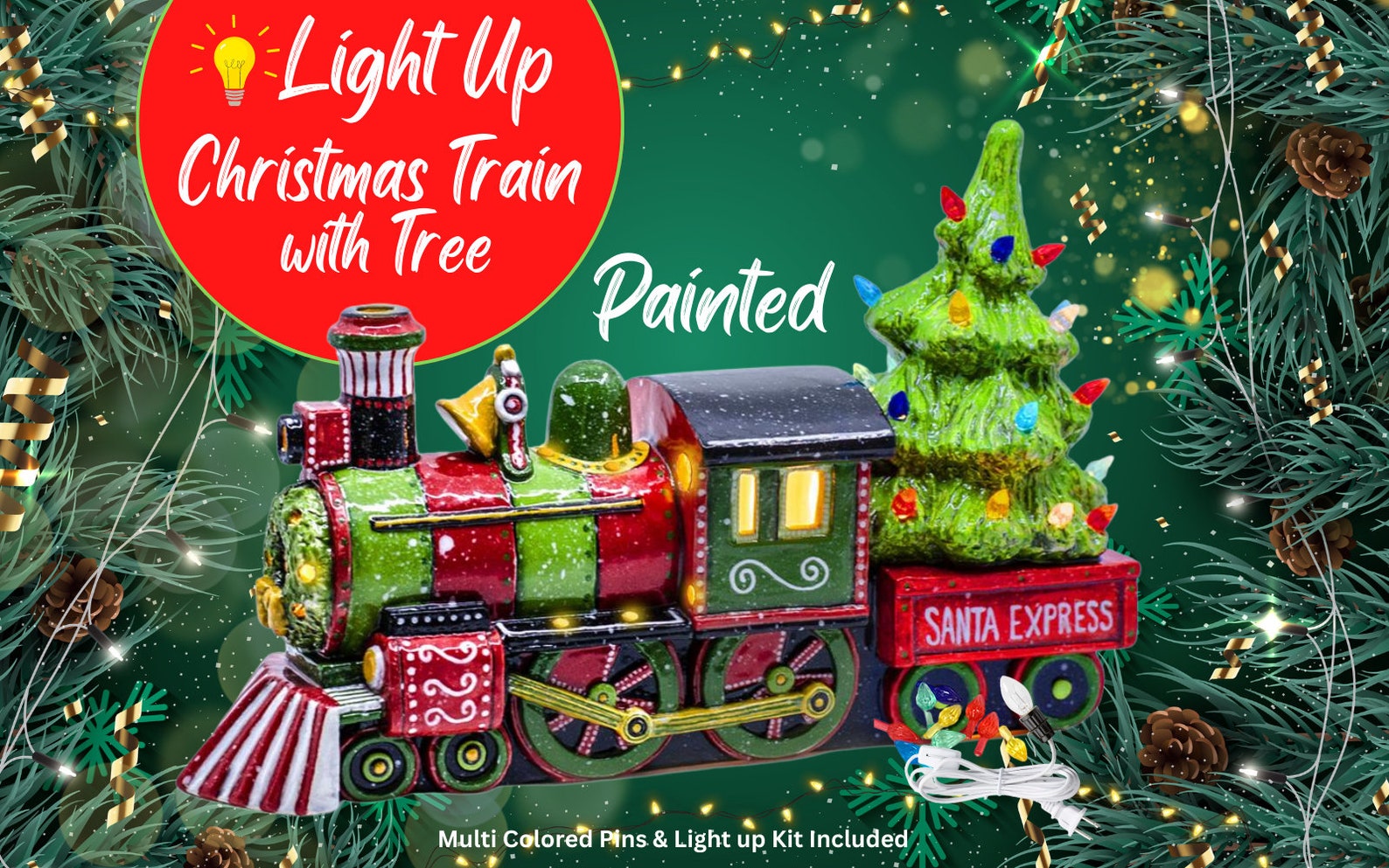 Light up Holiday Christmas Train With Tree - Ceramic Bisque - Unpainted ...
