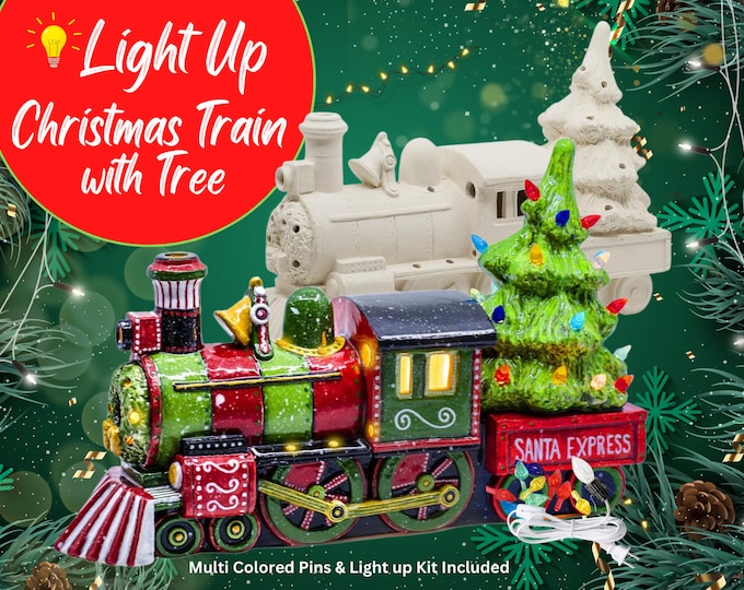 READY TO SHIP Adorable 5405 Christmas Train With Tree Light up 8.25H ...