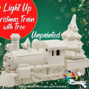 Light up Holiday Christmas Train With Tree - Ceramic Bisque - Unpainted ...