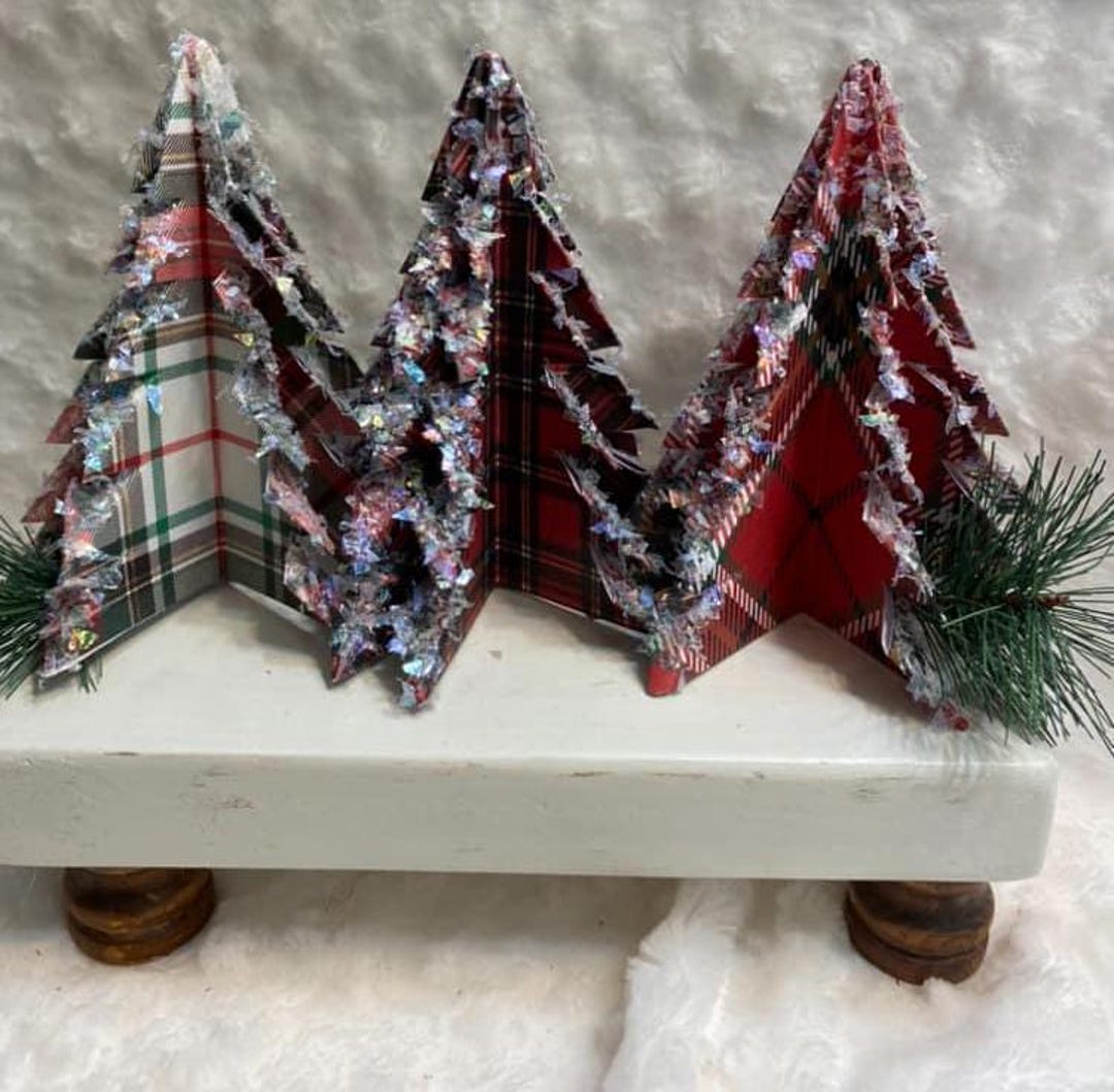 Multi-color Plaid Card Stock Print Origami Glitzy Flocked Christmas ...
