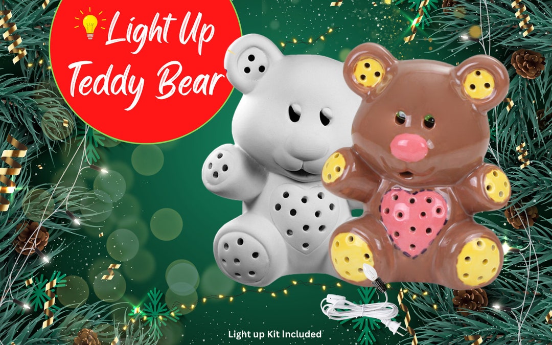 Light up Holiday Christmas Teddy Bear- Night Light Teddy Bear - Ceramic ...